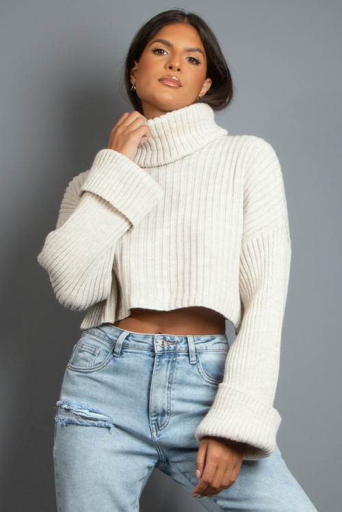 Roll Neck Oversized Cropped Jumper- Buy Fashion Wholesale in The UK