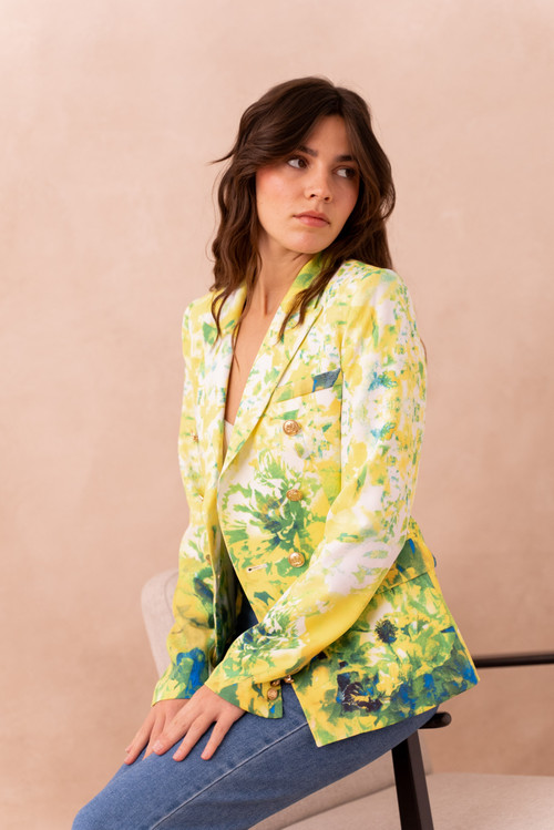 Floral Print Tailored Blazer In Lemon - Buy Fashion Wholesale in The UK