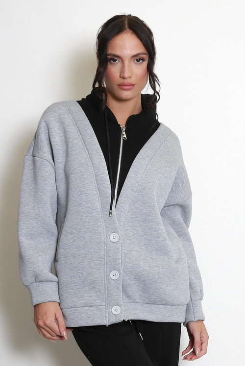 Button Front Hooded Sweatshirt- Buy Fashion Wholesale in The UK