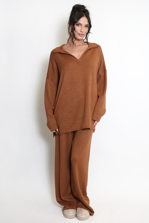 V Neck Over Sized Top And Trouser Loungewear Set - Buy Fashion ...