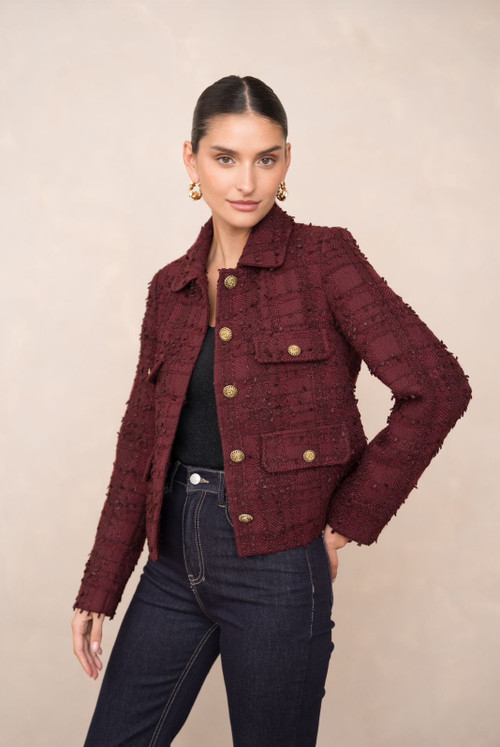 Burgundy Woven Box Blazer - Buy Fashion Wholesale in The UK