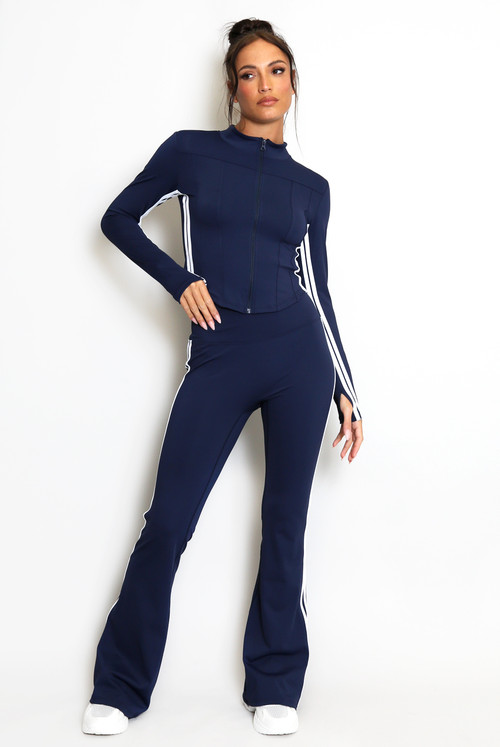 Zip Top And Side Stripe Flare Leg Gym Set - Buy Fashion Wholesale in The UK