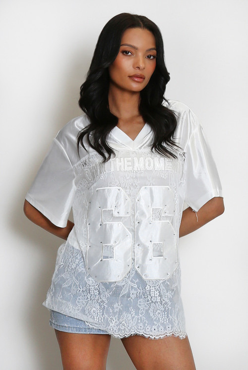 V Neck Sheer Lace Varsity Top- Buy Fashion Wholesale in The UK