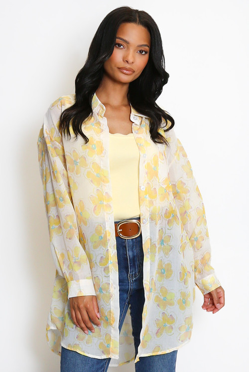 Sheer Printed Longline Blouse - Buy Fashion Wholesale in The UK