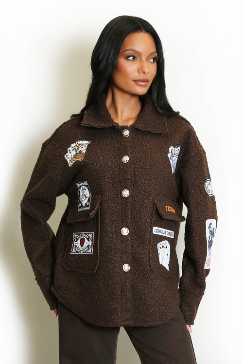 Patch Motif Borg Shacket - Buy Fashion Wholesale in The UK