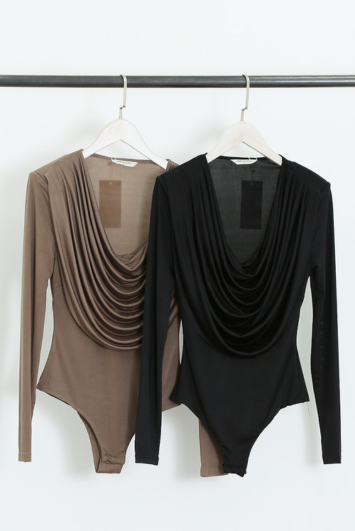 Draped Long Sleeve Bodysuit - Buy Fashion Wholesale in The UK