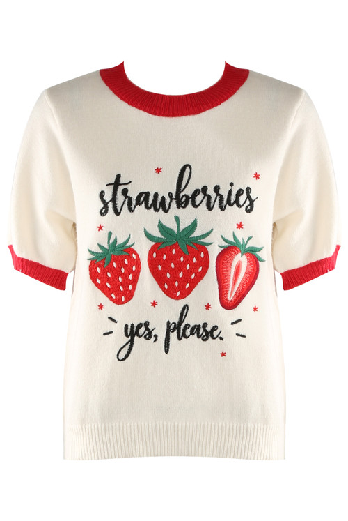 Embroidered Strawberry Short Sleeve Jumper - Buy Fashion Wholesale in ...