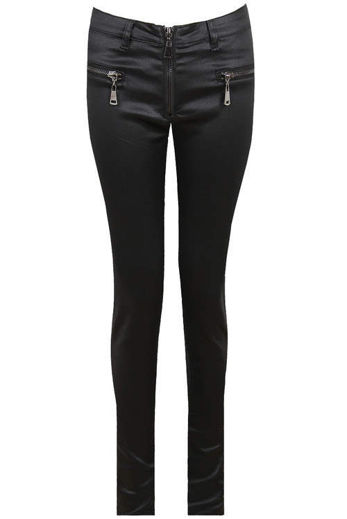 Black PVC Front Zip Up Detailed Skinny Jeans - Babez London