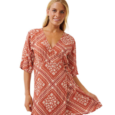 Rip Curl Soleil Wrap Mini Dress Womens in Rust - TRIGGER BROS ...