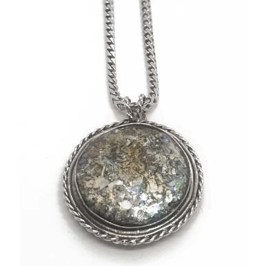 Sterling Silver Ancient Roman Glass Pendant With Rope Border