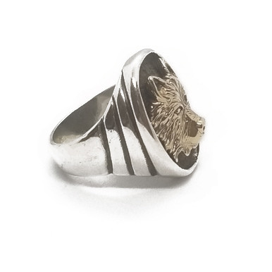 Sterling Silver and 14KY Rampant Wolf Ring