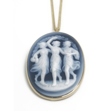 14K Yellow Three Graces Cameo (chain included)