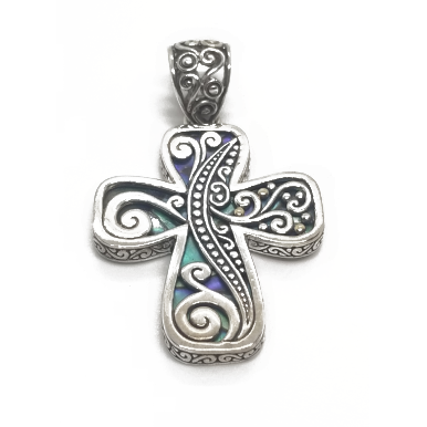Sterling Silver, 18KY Abalone Cross