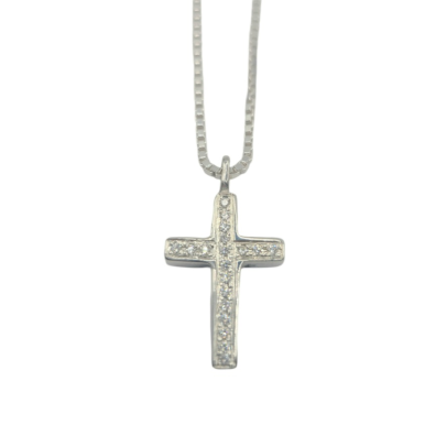 Sterling Silver Diamond Block Cross
