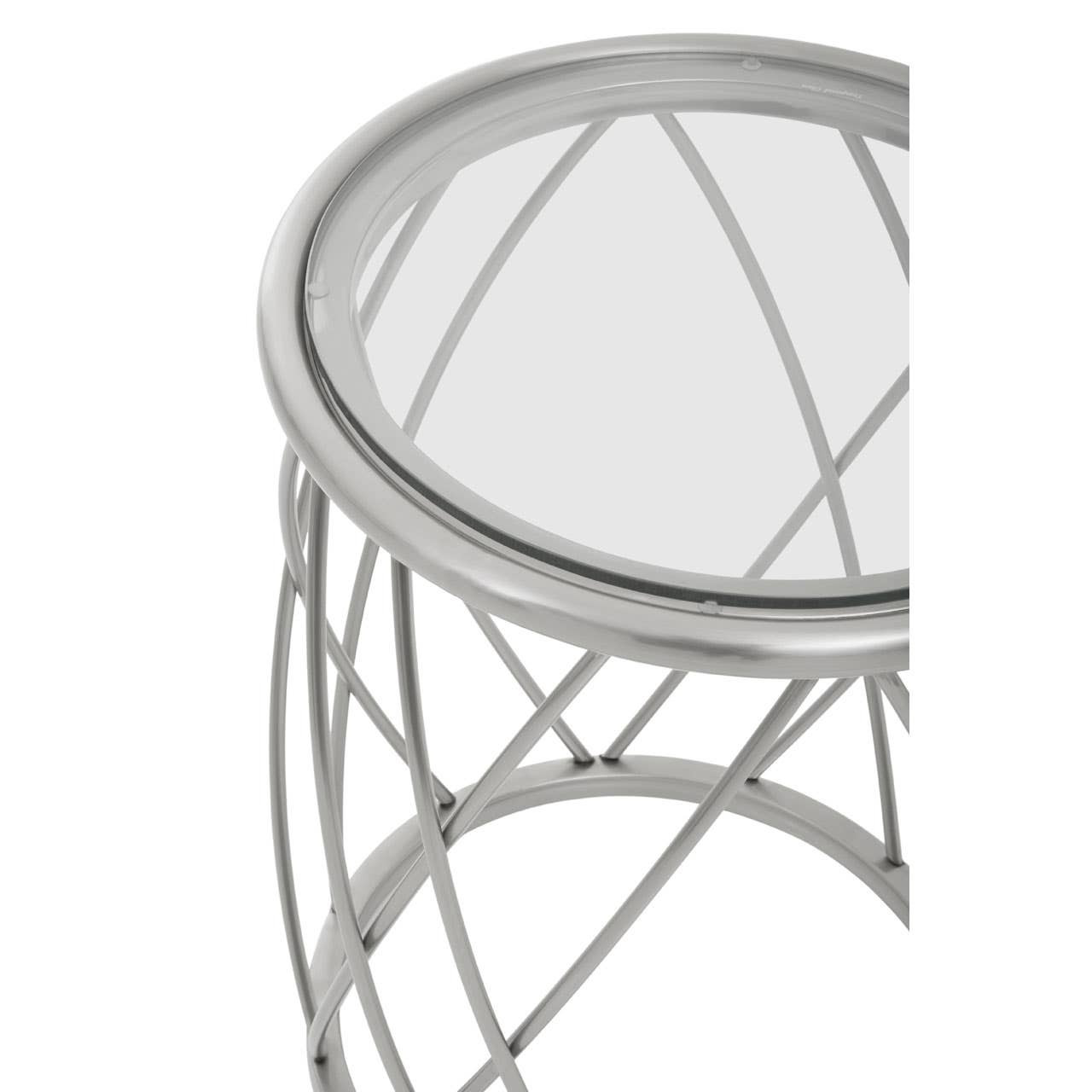 Ackley Silver Round Side Table with Clear Glass-Premier Housewares