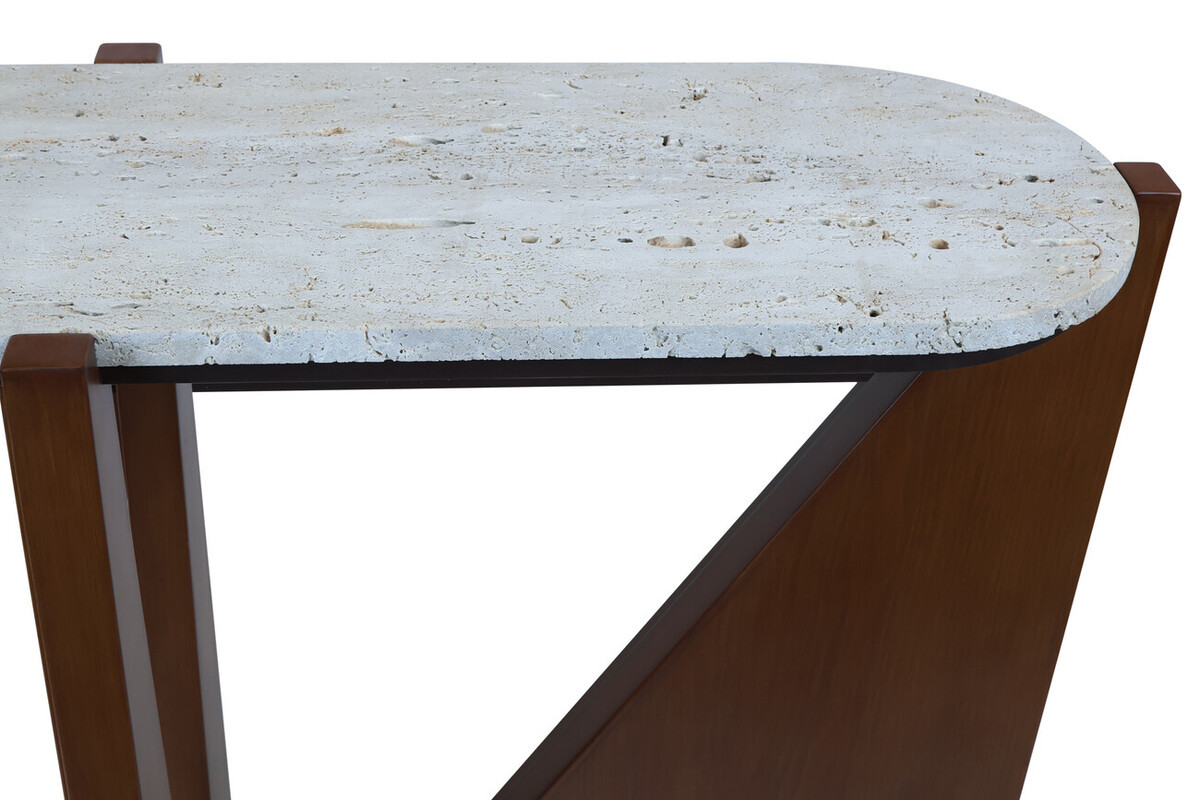 Winton Travertine Top Console Table With Acacia Wood Frame-Premier ...