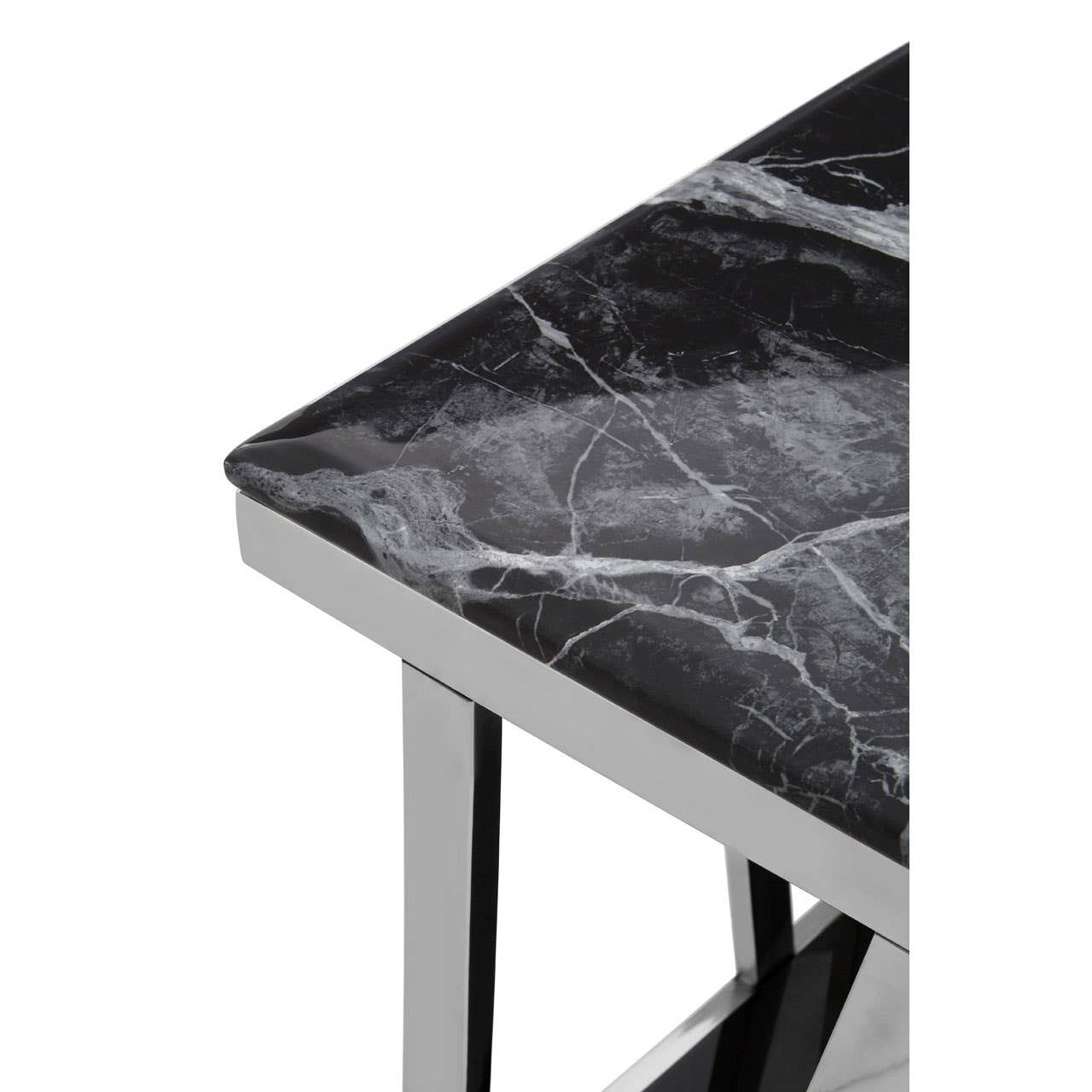 Ackley Silver Side Table With Black Marble Top-Premier Housewares