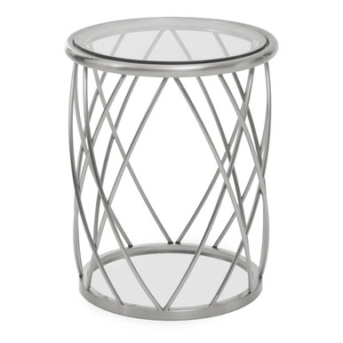 Ackley Silver Round Side Table with Clear Glass-Premier Housewares