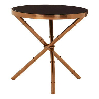 Alvaro Round Side Table with Rose Gold Legs and Black Glass Top-Premier ...