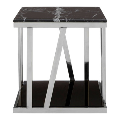 Ackley Silver Side Table With Black Marble Top-Premier Housewares