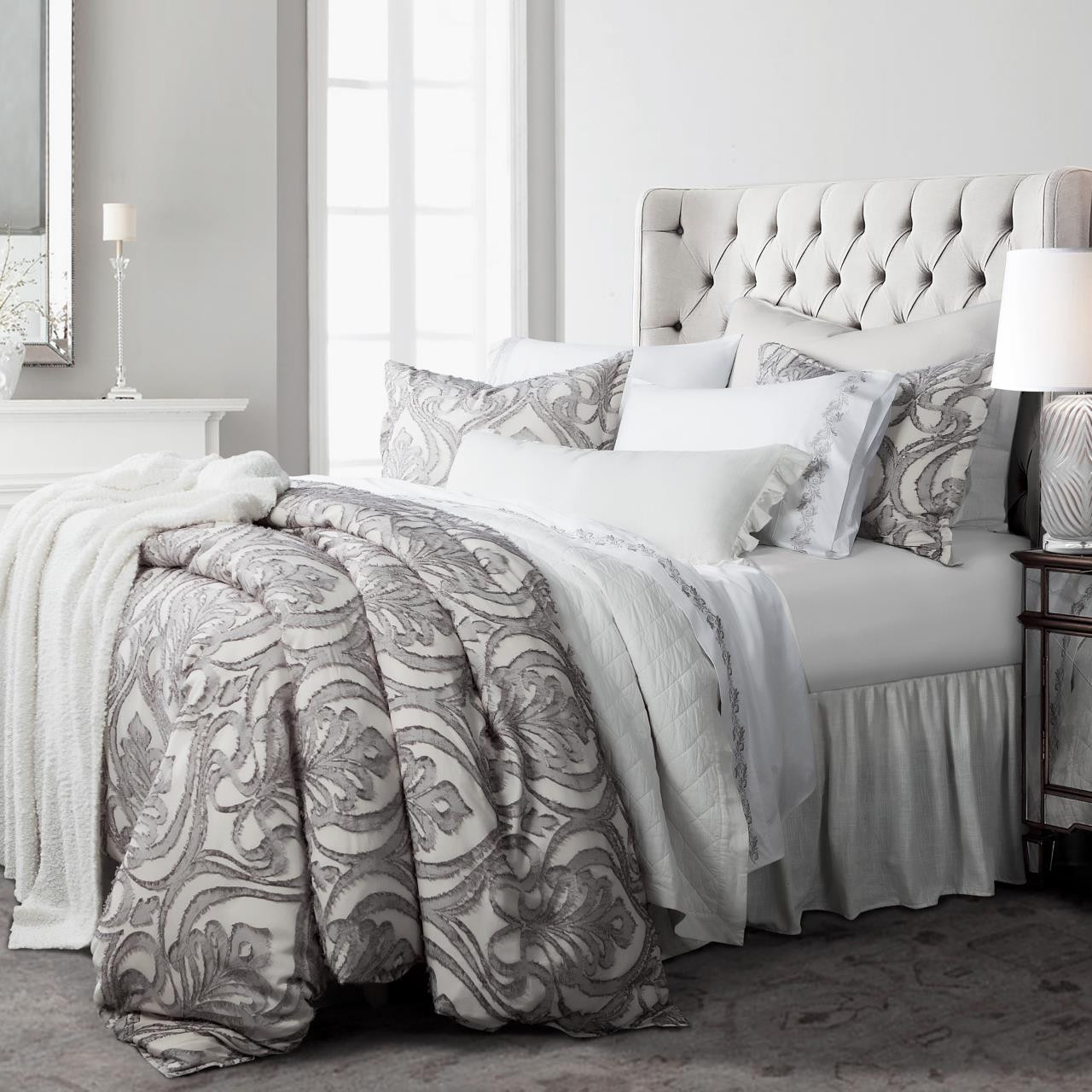 light grey patterned bedding