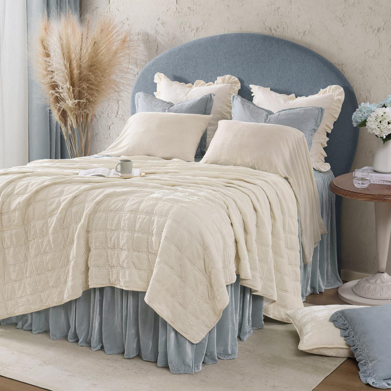 Stella Faux Silk Double Box Stitch Stone Quilt Set by HiEnd Accents ...