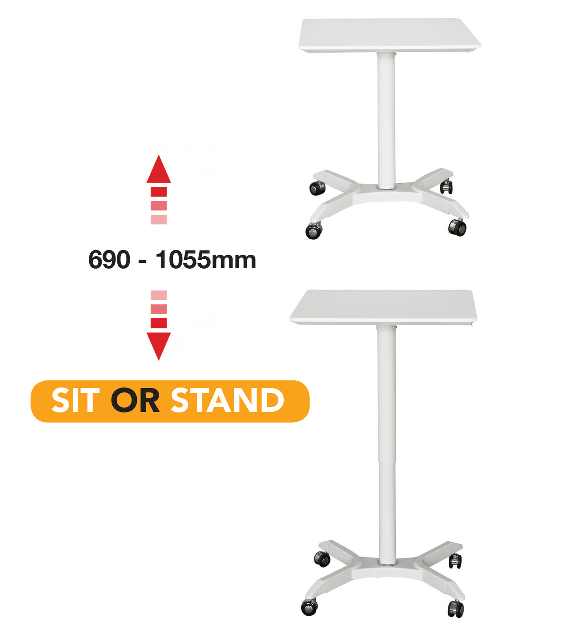 Helsinki Manual Height Adjustable Table - Sit to Stand Desk on Wheels ...