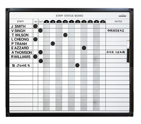 Staff In-Out Status Board Magnetic Whiteboard - Urban Hyve