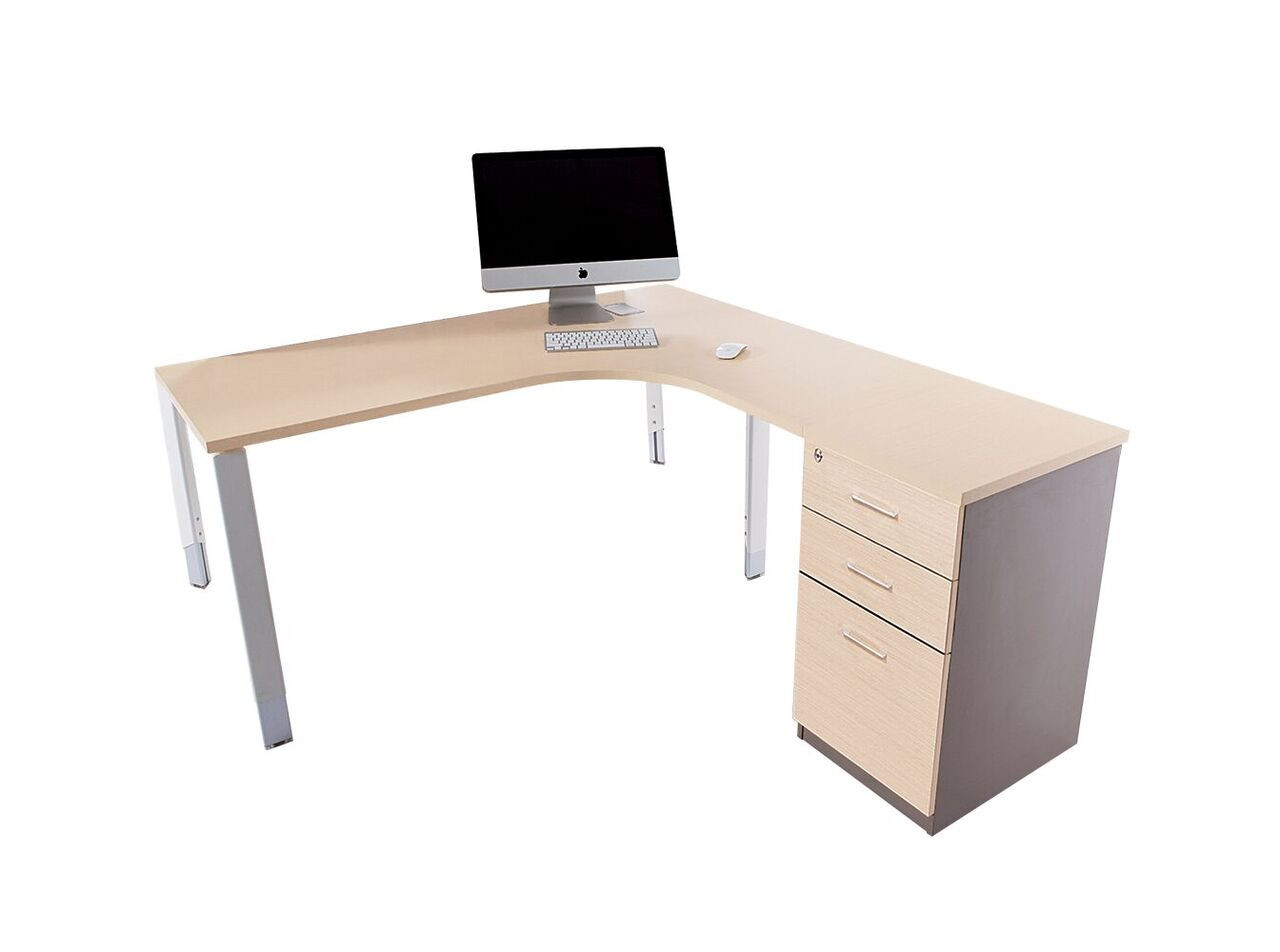 Oblique Height Adjustable Corner Workstation Fixed Pedestal - Soft ...