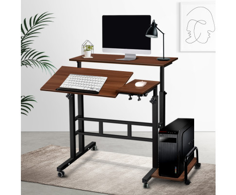 Mobile Dark Wood Twin Laptop Desk - Urban Hyve