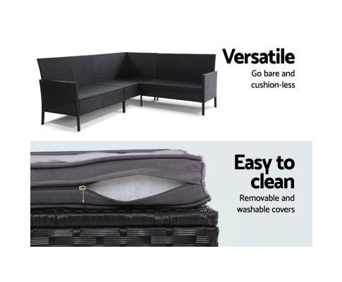 Leppington Black Sofa Set Patio Lounge Setting - Urban Hyve