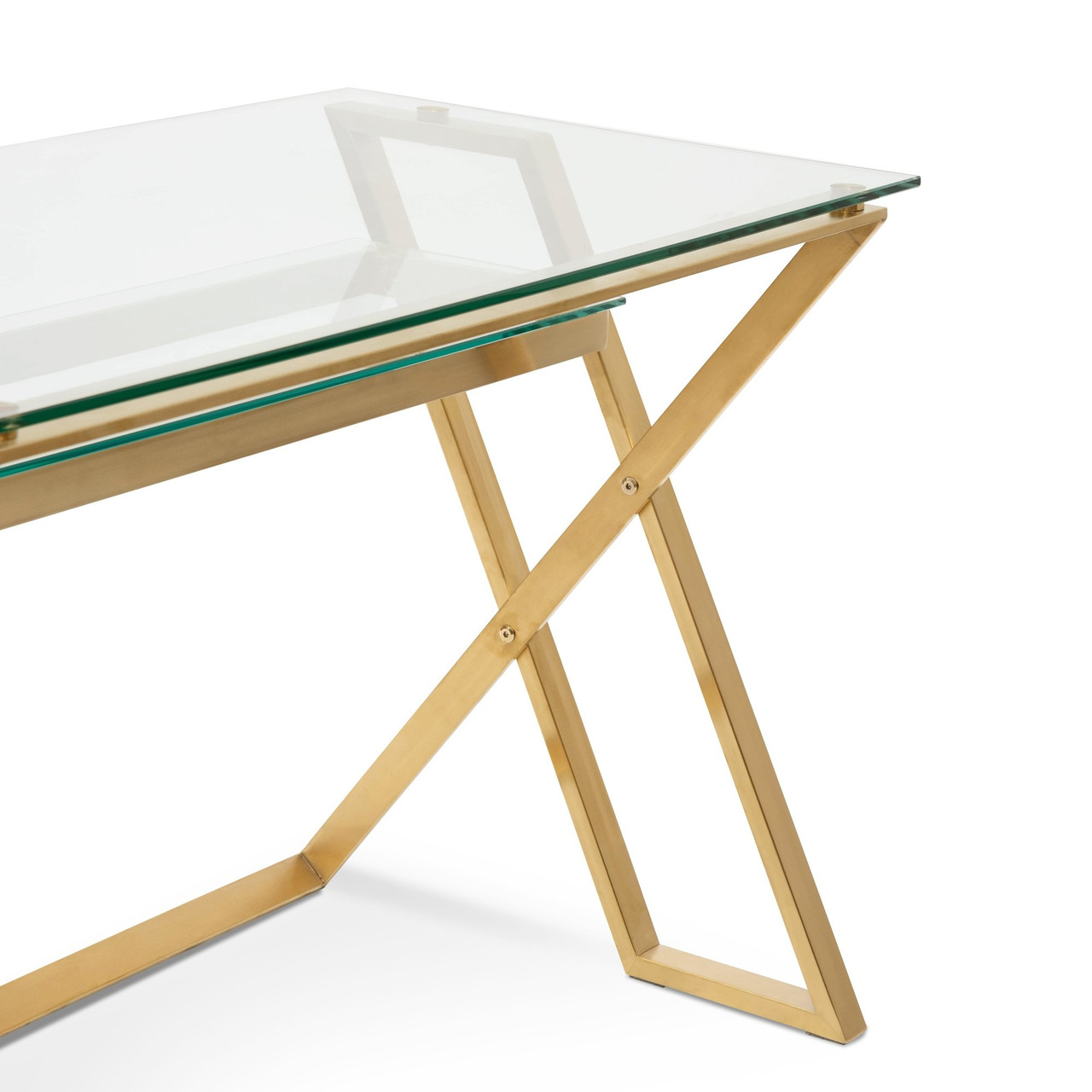 Attwood Brushed Gold Base Glass Home Office Desk - Urban Hyve
