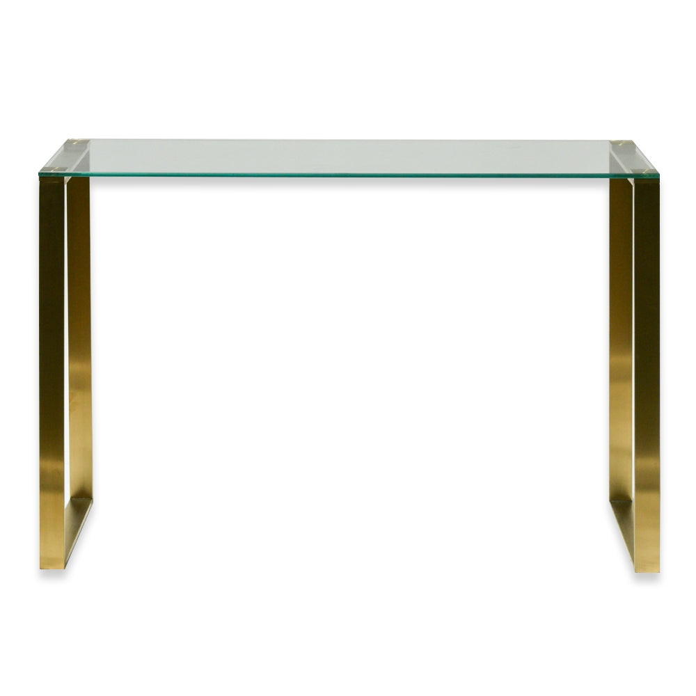 Brushed Gold Glass Console Table - Urban Hyve