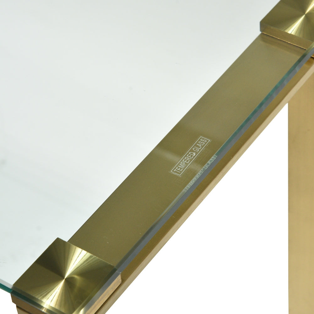 Brushed Gold Glass Console Table - Urban Hyve
