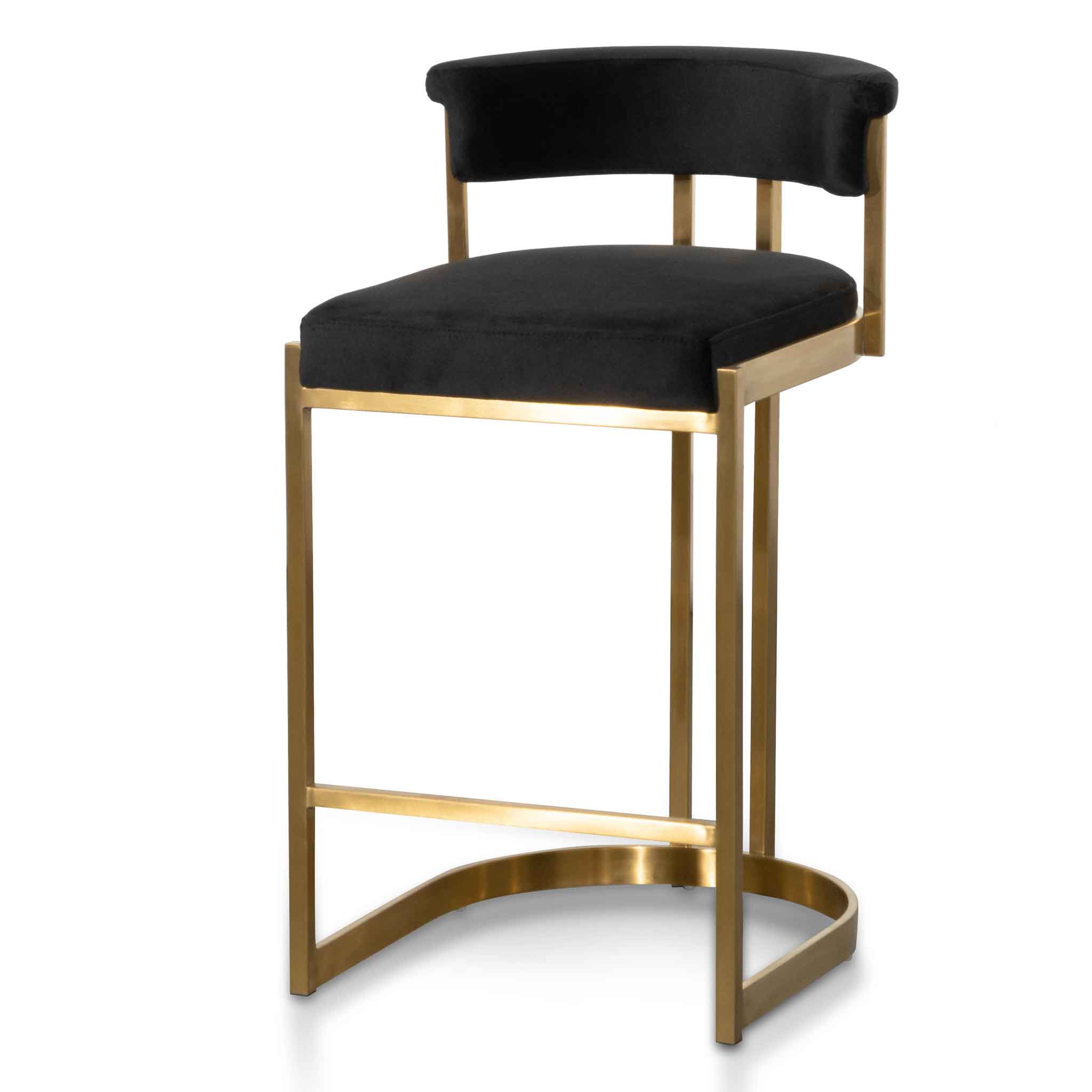Petersham Black Velvet Bar Stool Gold Base - Urban Hyve