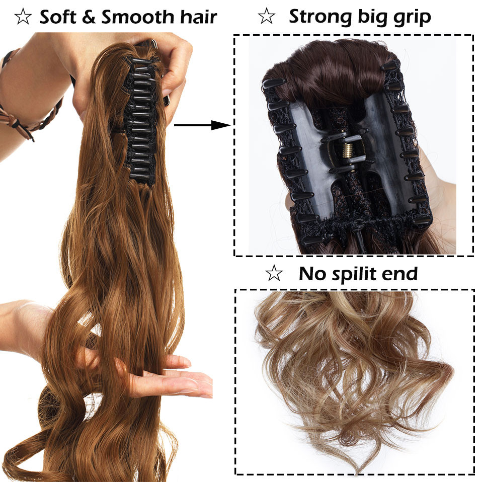 Wavy Real Human Hair Ponytails Hairpiece Claw Clip Ponytail Hair ...