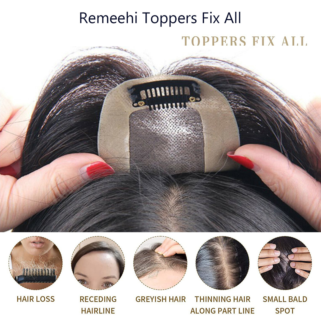Remeehi Seamless Natural Straight Topper Hairpiece Clips in 100% Human ...