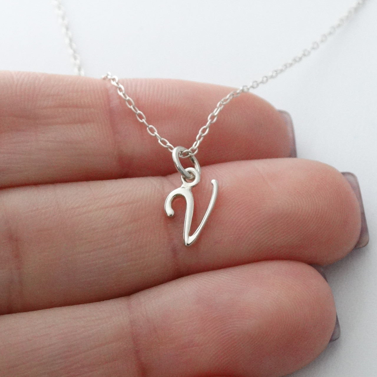 Sterling Silver Tiny Letter V Necklace | FashionJunkie4Life