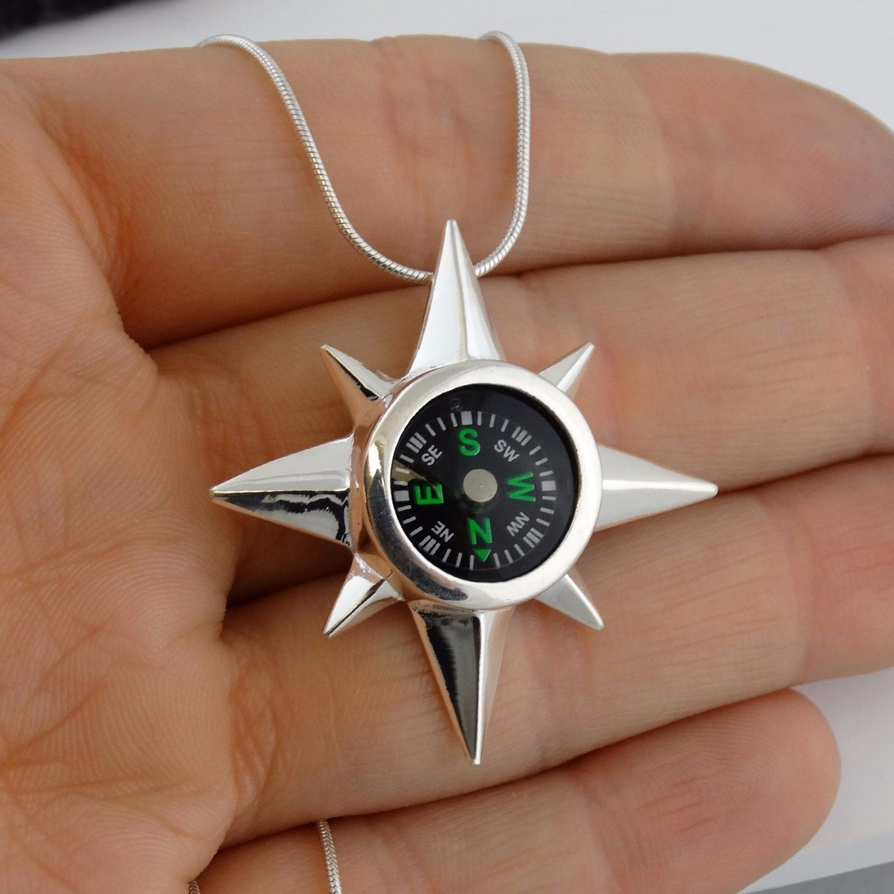 North Star Real Working Compass Pendant Necklace - 925 Sterling Silver ...