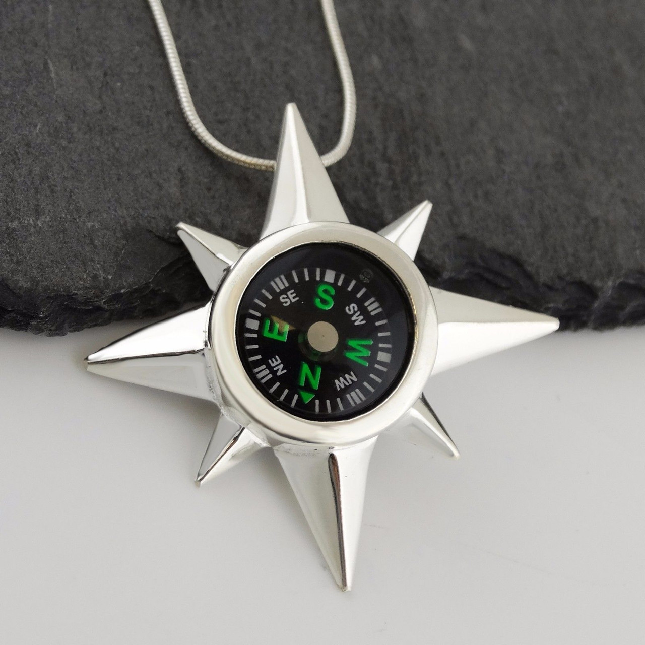 North Star Real Working Compass Pendant Necklace - 925 Sterling Silver ...