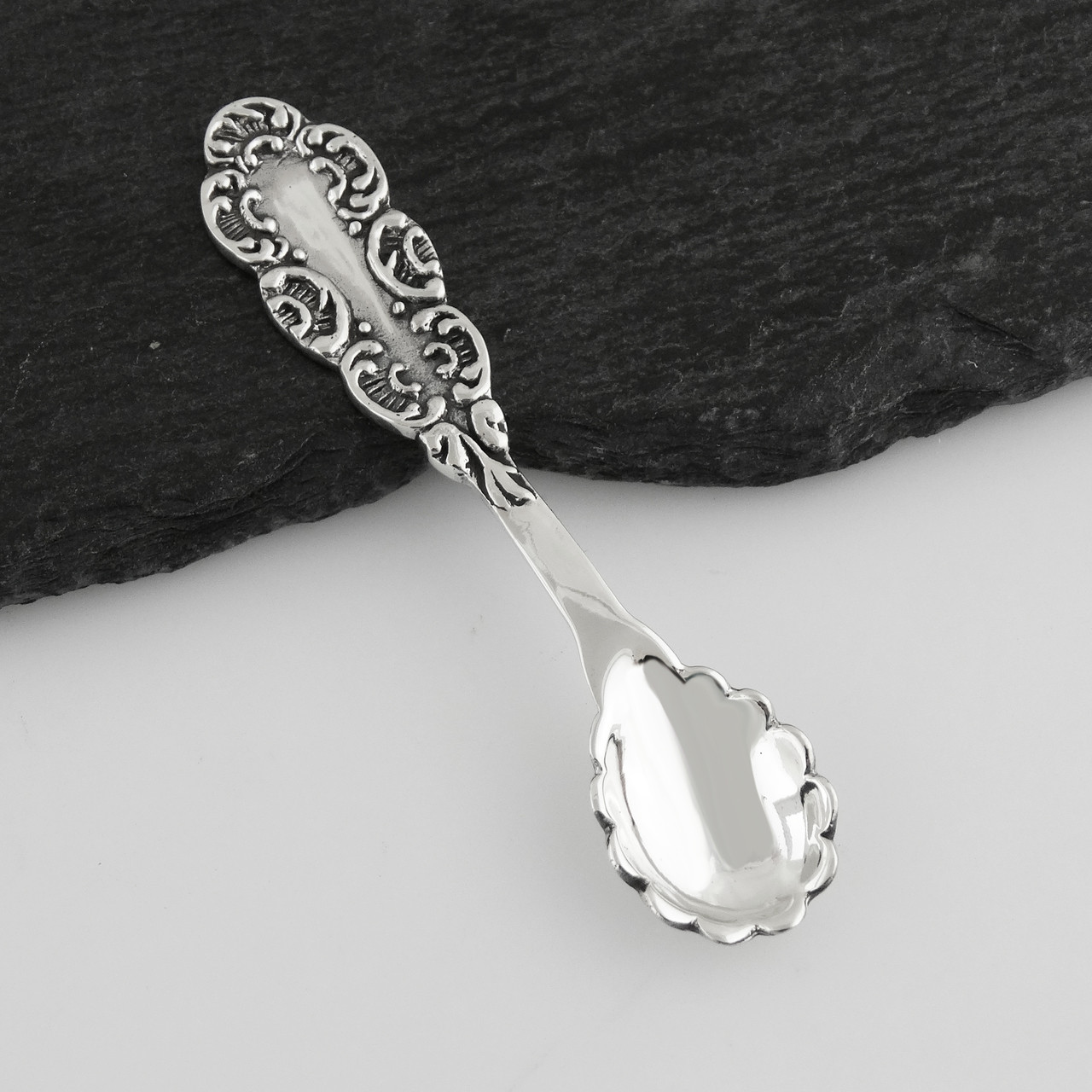 Fancy Salt Spoon w/ Scalloped Edge - 925 Sterling Silver ...