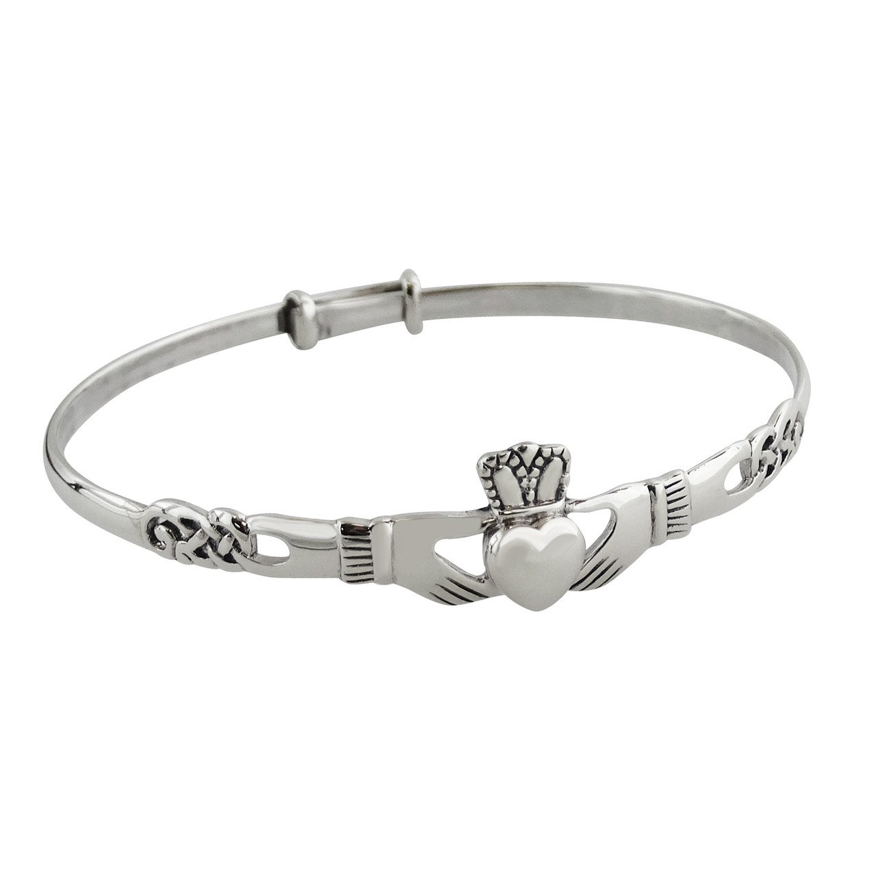 Irish Claddagh Celtic Knot Bangle Bracelet - 925 Sterling Silver ...