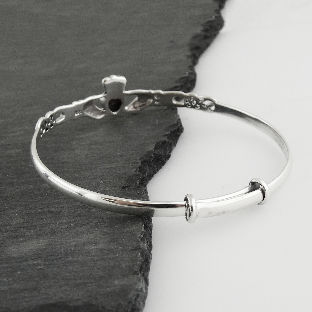 Irish Claddagh Celtic Knot Bangle Bracelet - 925 Sterling Silver ...