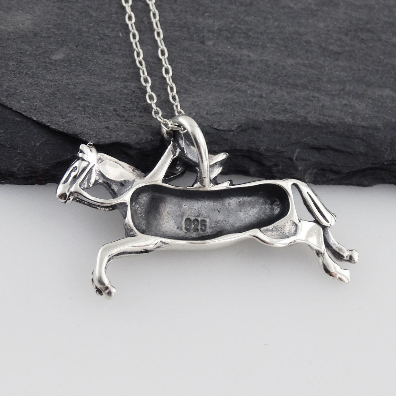Jumping Horse and Rider Necklace - 925 Sterling Silver - FashionJunkie4Life