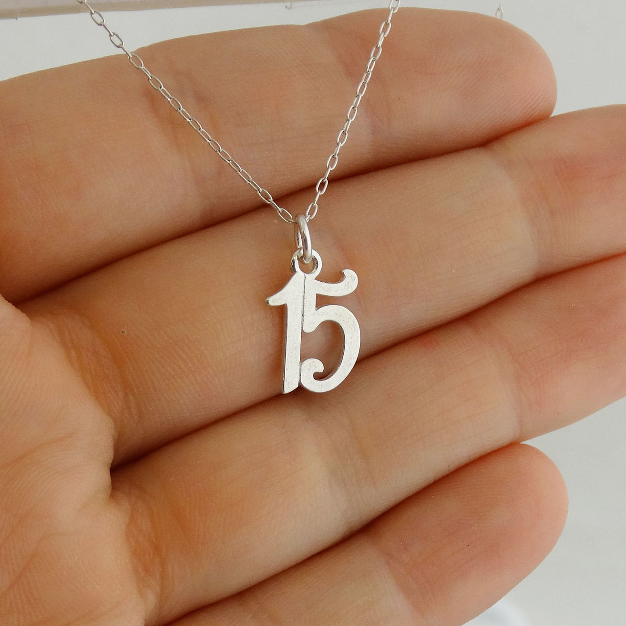 Number 15 Charm Necklace - 925 Sterling Silver - Fifteen ...