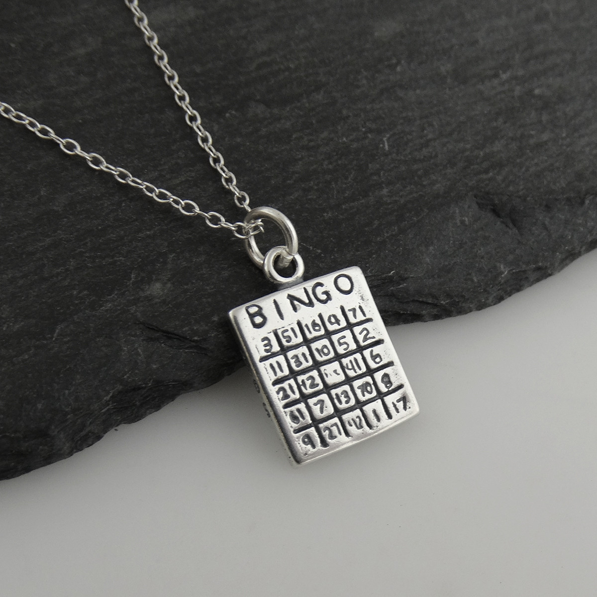 Bingo Card Charm Necklace - Sterling Silver - FashionJunkie4Life