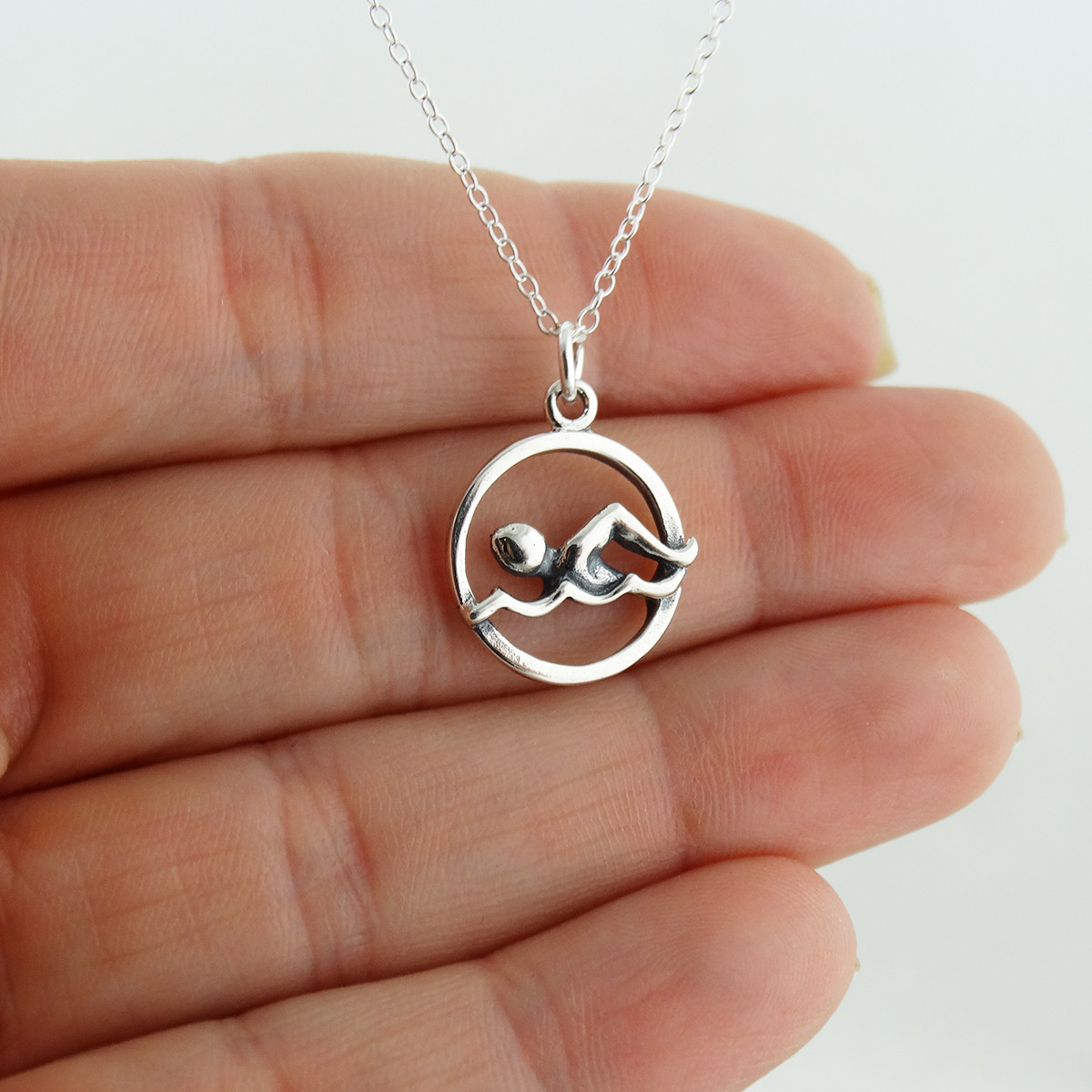 Swimmer Pendant Necklace - Sterling Silver - FashionJunkie4Life