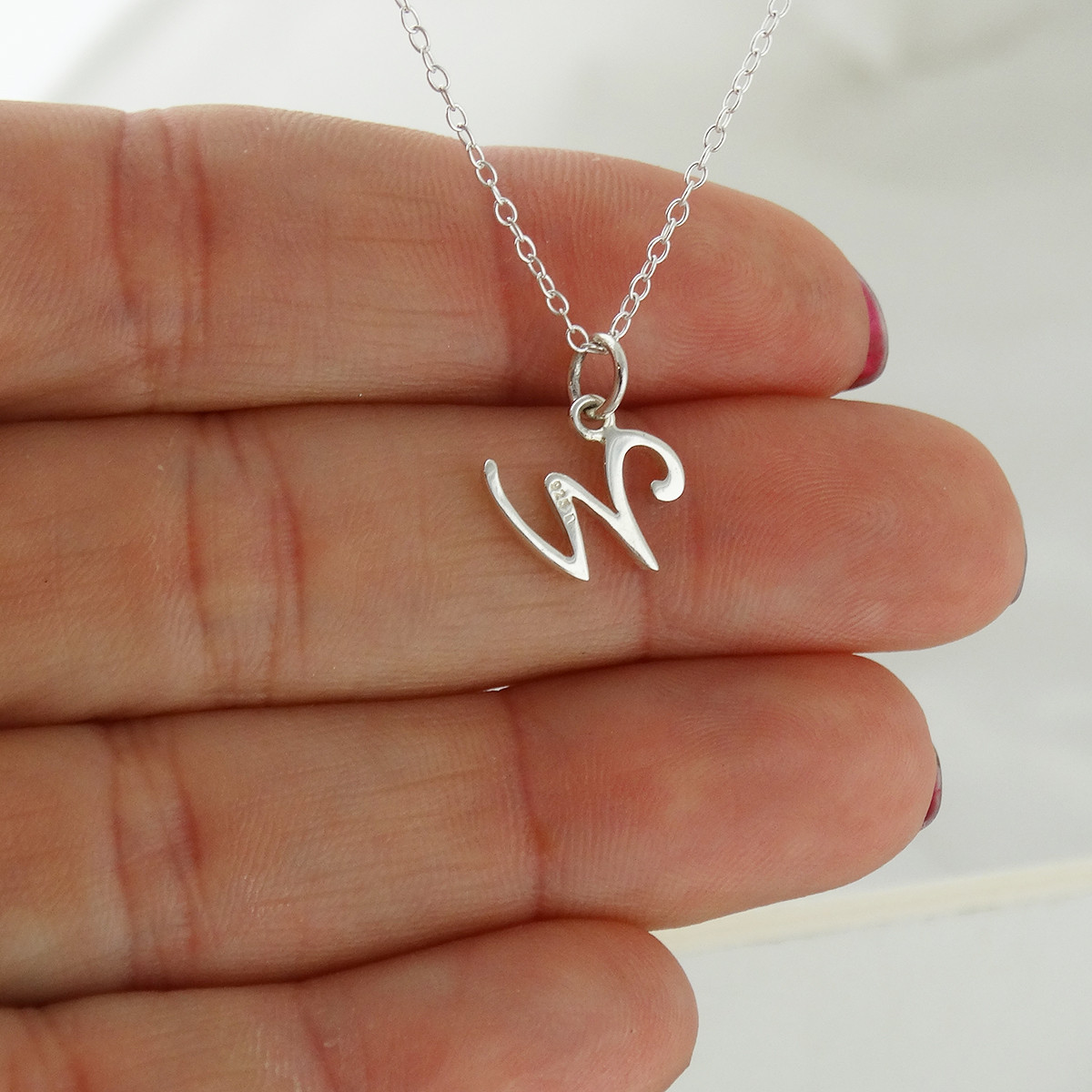 Tiny Letter W Charm Necklace - Sterling Silver - FashionJunkie4Life