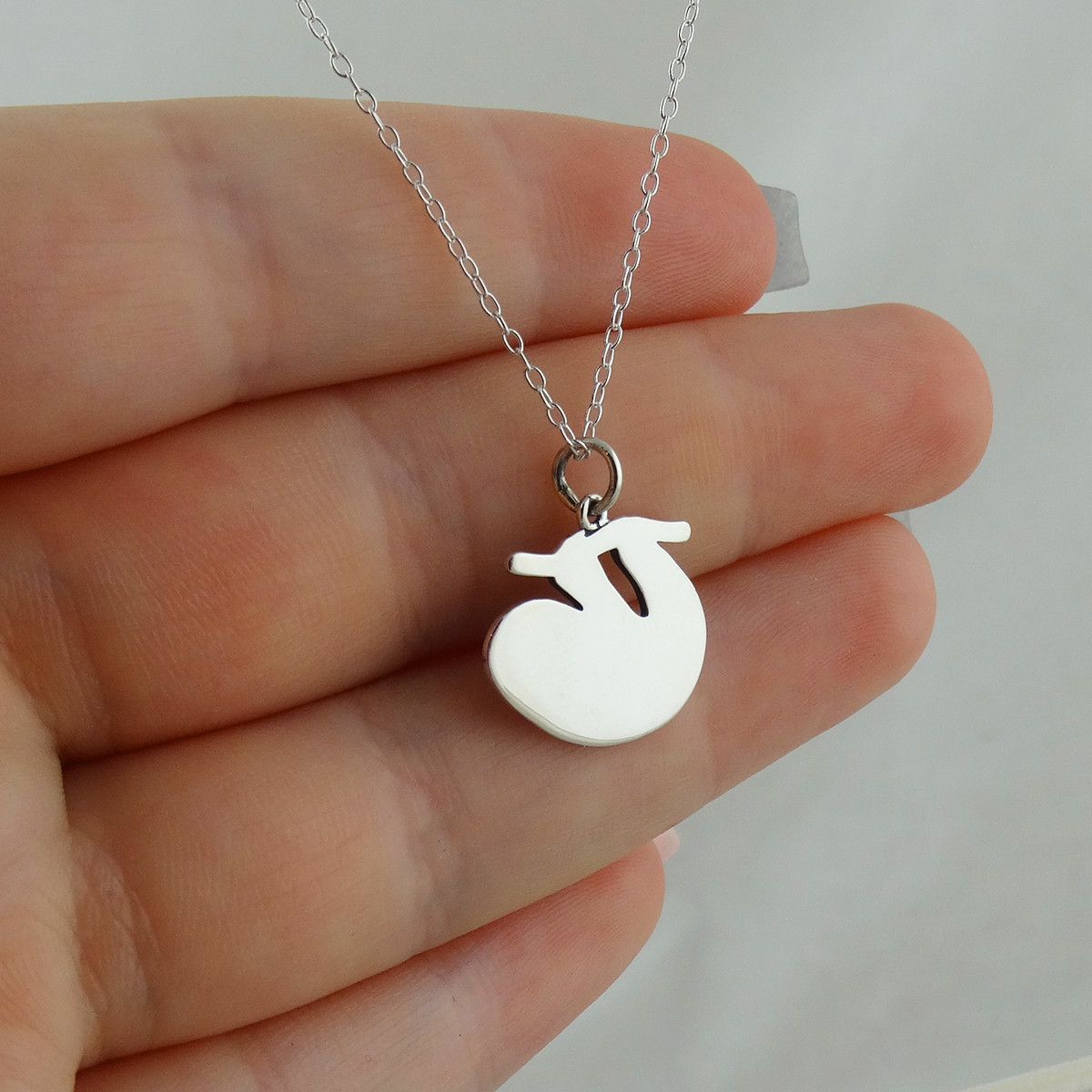 Sloth Charm Necklace, Etched Sterling Silver - FashionJunkie4Life