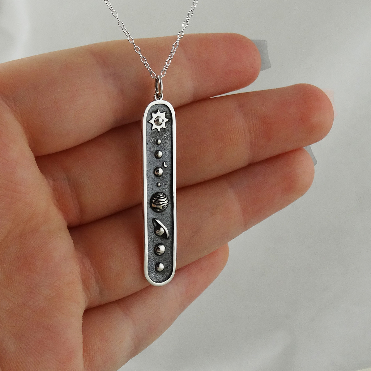 Solar System Vertical Pendant Necklace, Sterling Silver ...